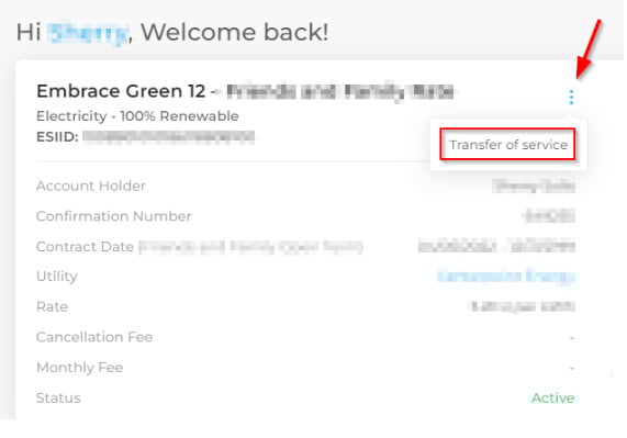 How do I process a transfer service?
